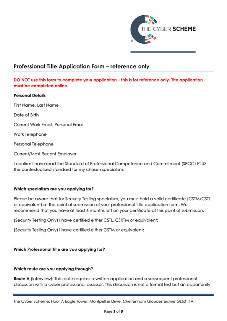 Application Registration - The Cyber Scheme